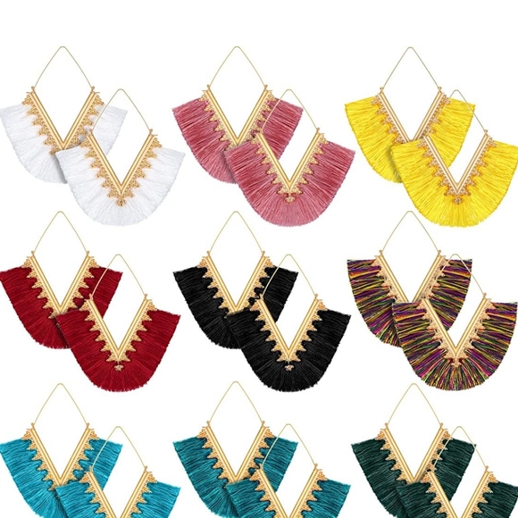 Jewelry | Newgorgeous V Shape Bohemian Fringe Earrings In Yellow | Poshmark
